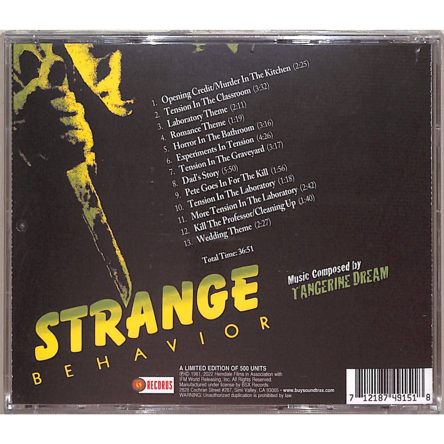 Tangerine Dream Strange Behavior Original Soundtrack